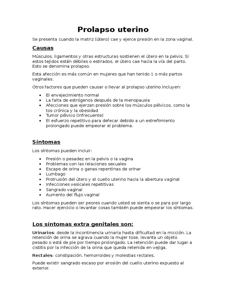 Prolapso Uterino: Causas y Tratamientos | PDF | Vagina | Útero