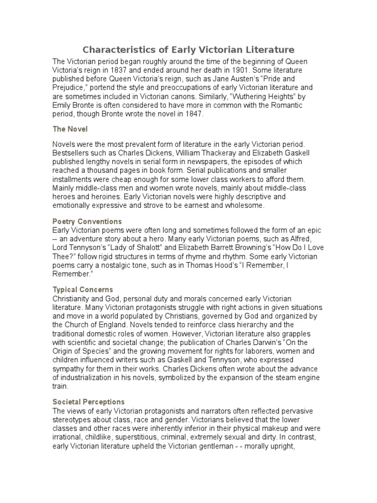 Early Victorian Literature Characteristics | PDF | Victorian Literature ...