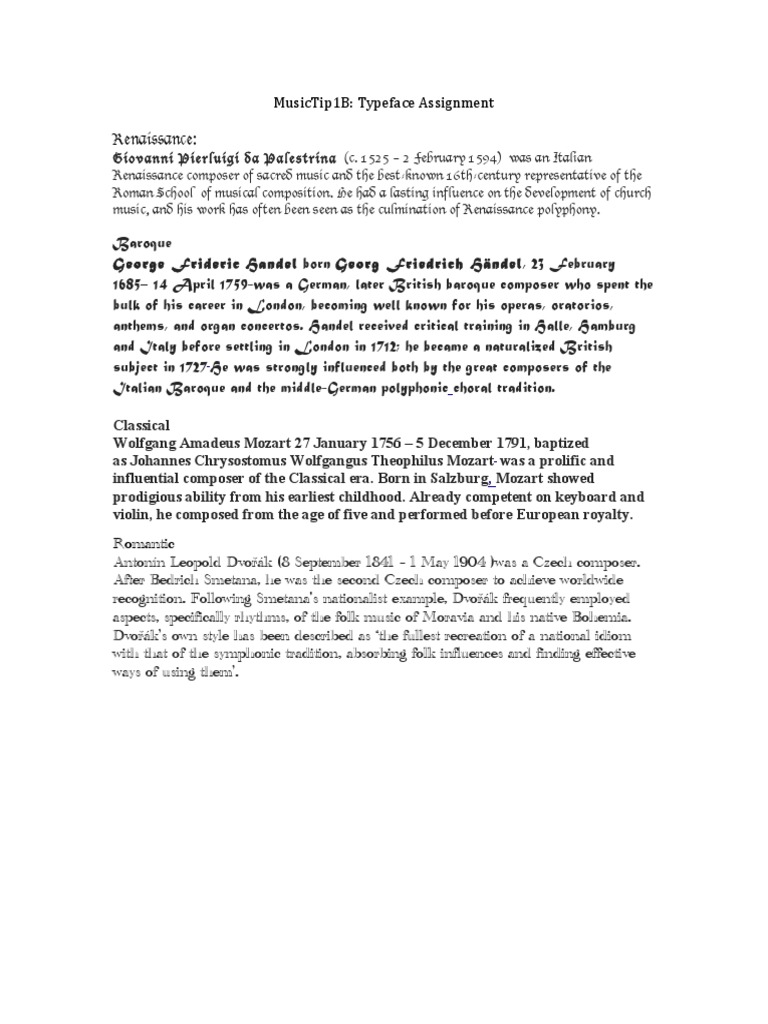 Composer Profiles: Renaissance to Romantic | PDF | Art | Classics