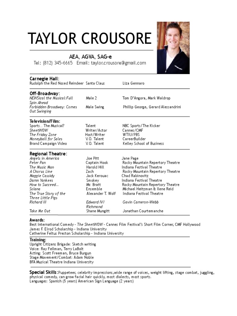 Taylor Crousore: Actor & Writer Portfolio | PDF | Art