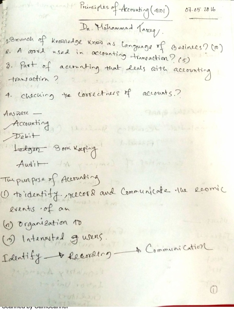 Principals of Acc (Tareq Sir) 1st Lecture | PDF