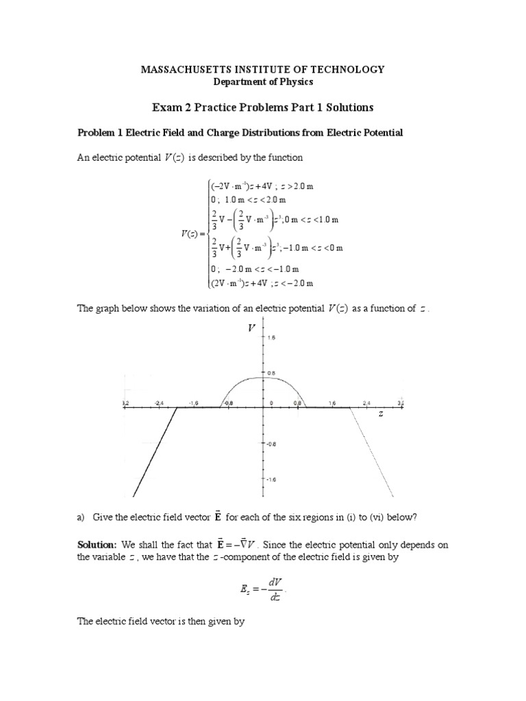 Solutions to Practice Problems on Electric Fields, Potentials, and ...