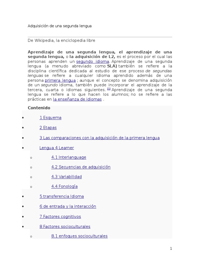 Adquisición de Una Segunda Lengua | Aquisición de idioma | Segundo ...