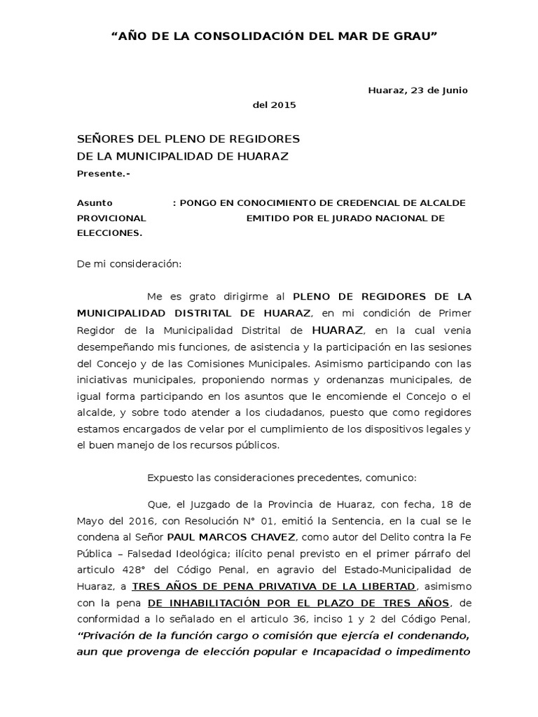 Carta Dirigida Pleno de Consejo | PDF | Alcalde | Gobierno local