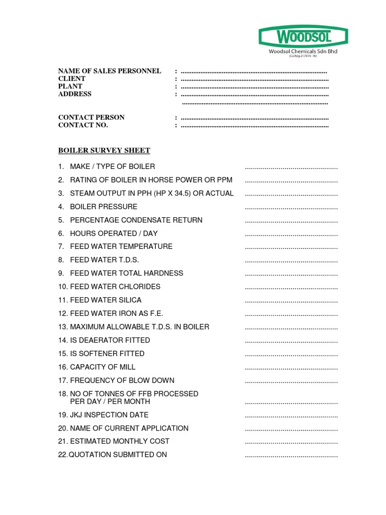 Boiler Survey Checklist and Form | PDF