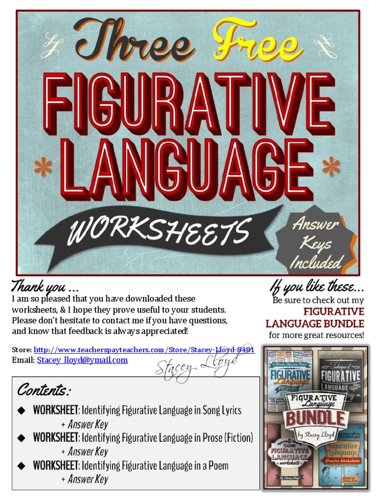 Three Free Figurative Language Worksheets | PDF | Poetic Devices ...