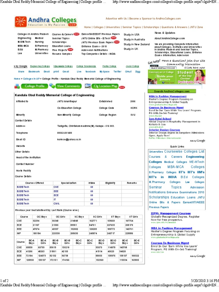Kandula Obul Reddy Memorial College of Engineering | PDF | Academia ...