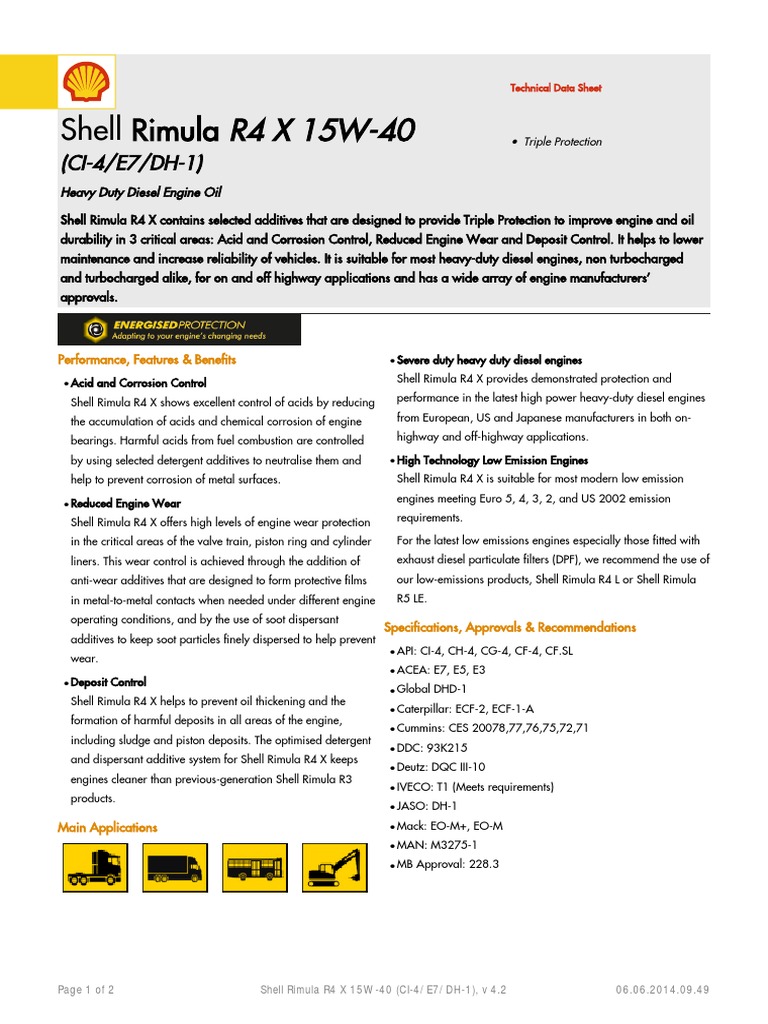 GPCDOC GTDS Shell Rimula R4 X 15W-40 (CI-4 E7 DH-1) (En) TDS PDF | PDF ...