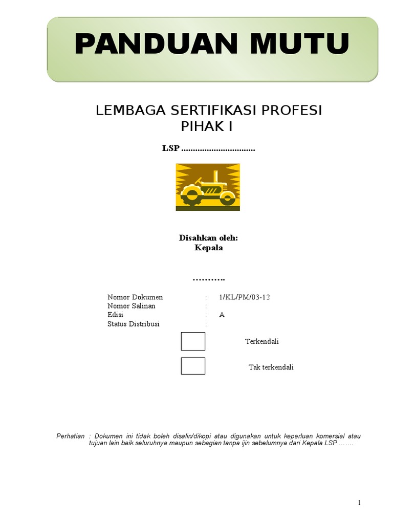 06.-Template Panduan Mutu LSP P-1 Rev.1 | PDF