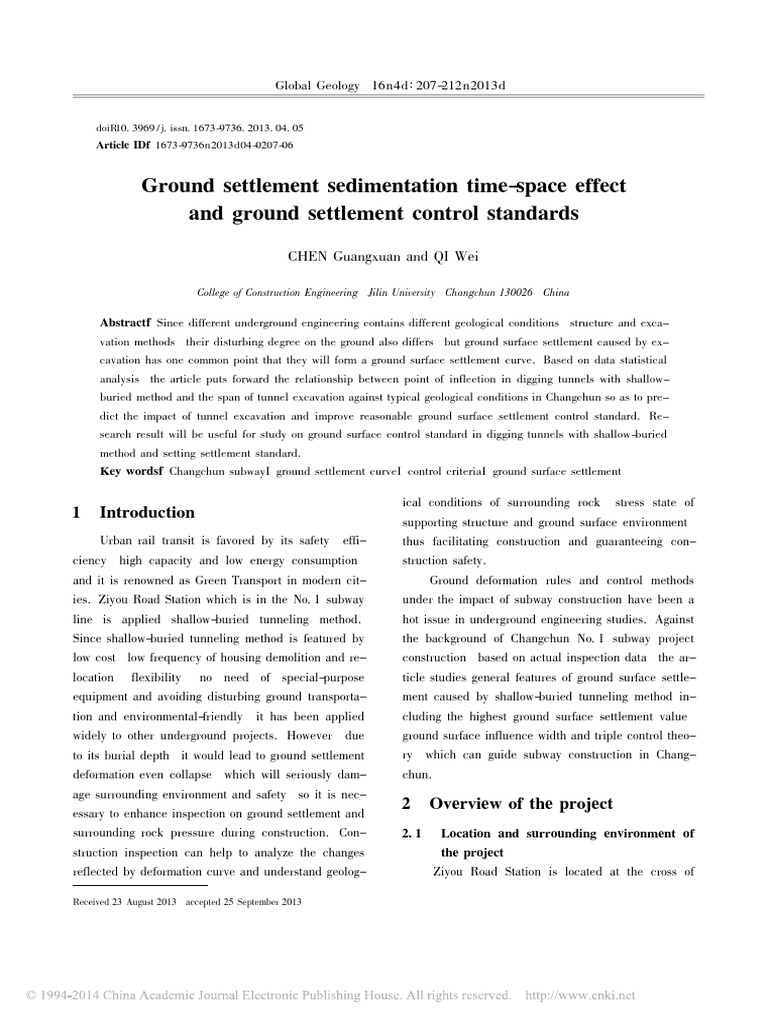 Ground Settlement Sedimentation Time-Space Effect and Ground Settlement ...