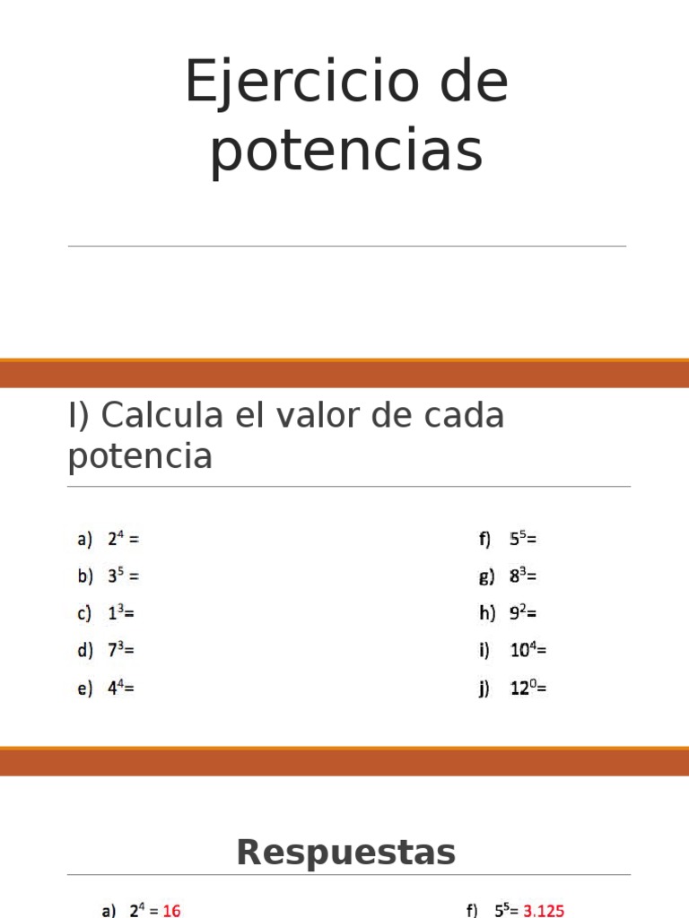 Ejercicios de Potencias | PDF | Exponenciación | Multiplicación