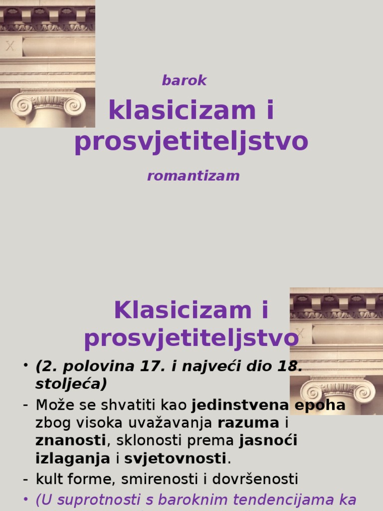 Klasicizam I Prosvjetiteljstvo Uvod U Razdoblje Final | PDF