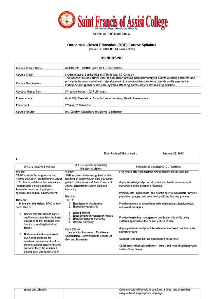 CHN Course Syllabus | Nursing | Test (Assessment)