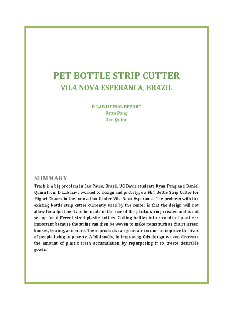 Designing an Adjustable and Versatile PET Bottle Strip Cutter for ...