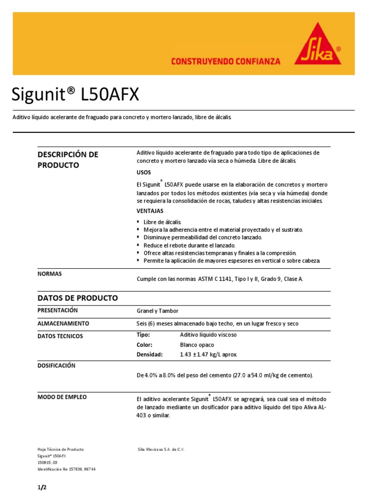 Aditivo Acelerante Fraguado Concreto Mortero Lanzado Sigunit l50 Afx ...