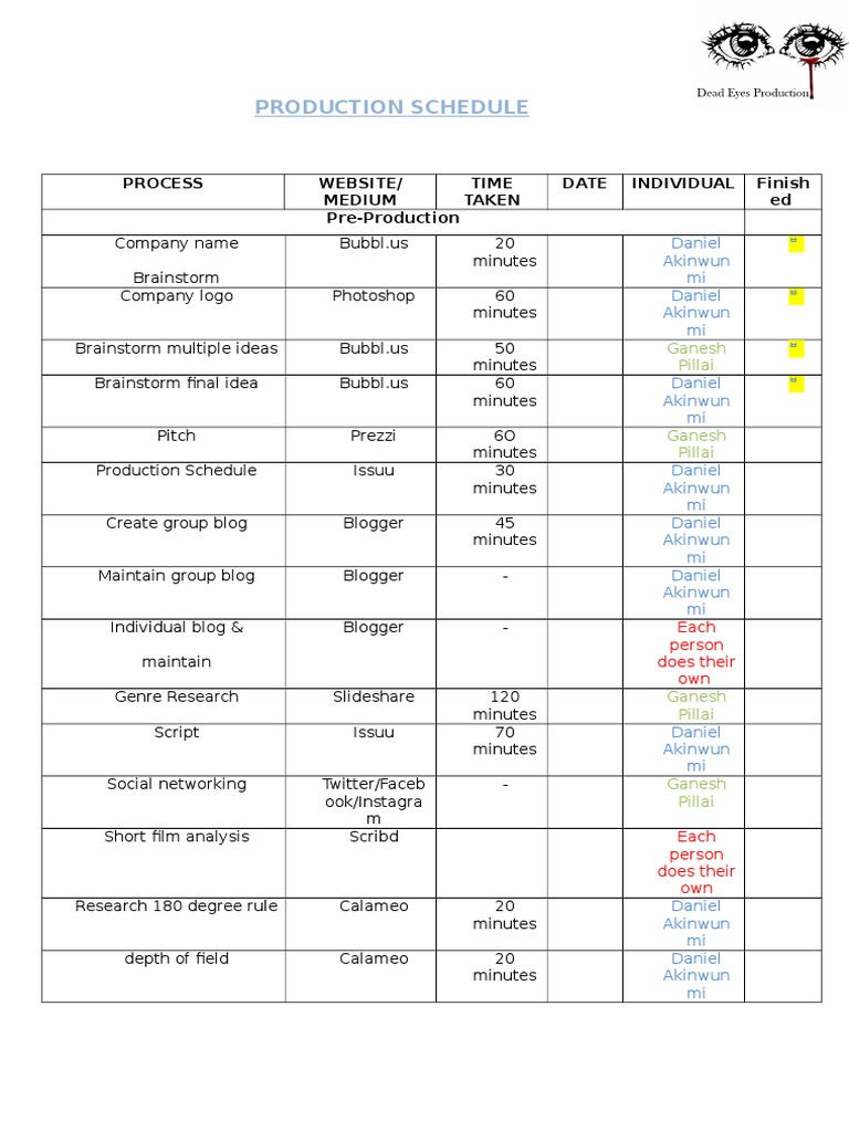 Film Production Schedule Overview | PDF | Blog | Leisure