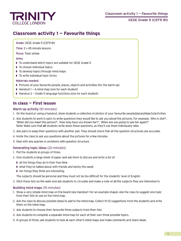 Grade 5 Topic Exploration Activities | PDF | Mind | Classroom