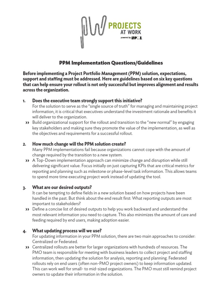 Guidelines PPM Implement 1 | PDF | Project Management | Accountability
