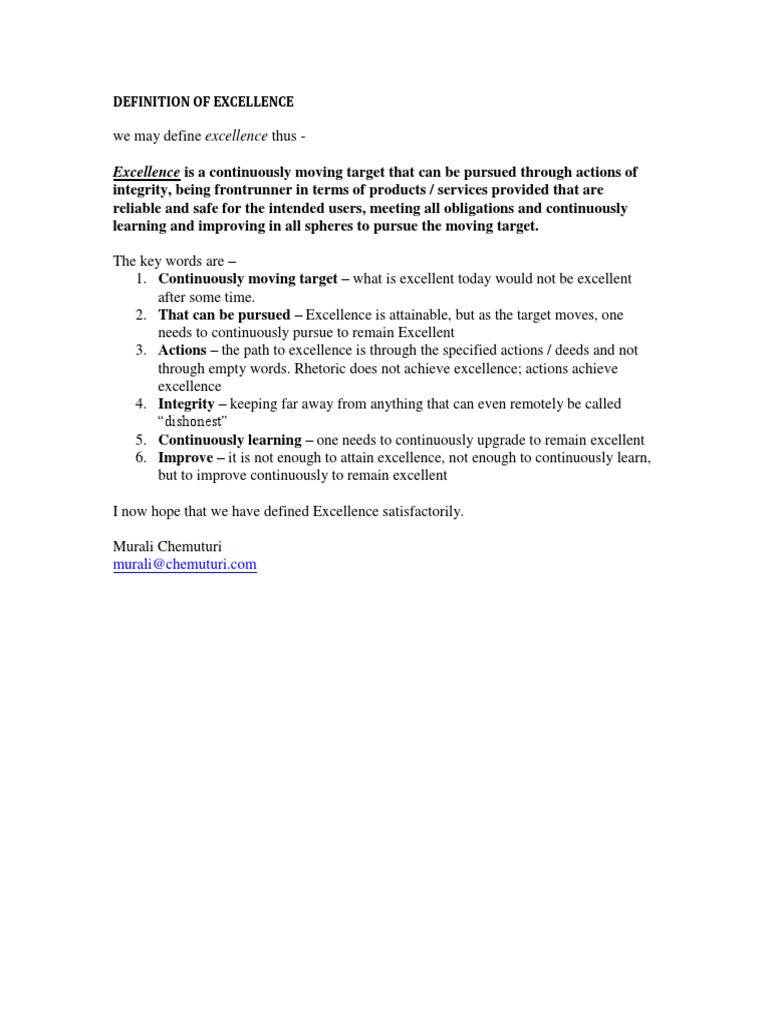 Definition of Excellence PDF | PDF
