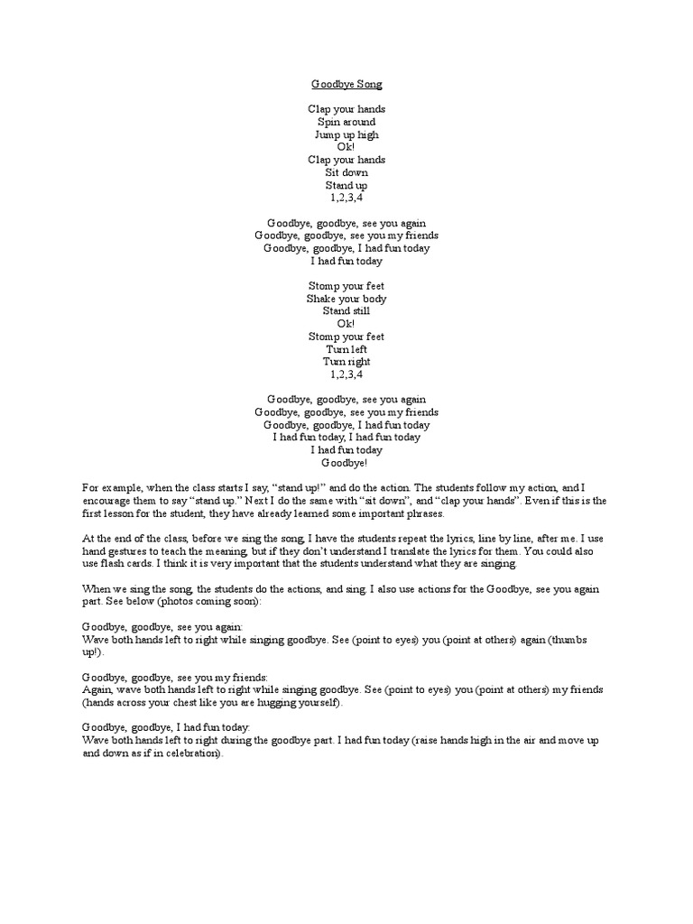Fun Goodbye Song for Kids | PDF | Language Arts & Discipline