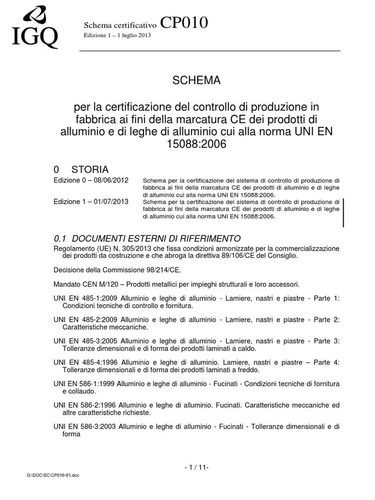 CP010 Schema Certificativo Leghe All | PDF
