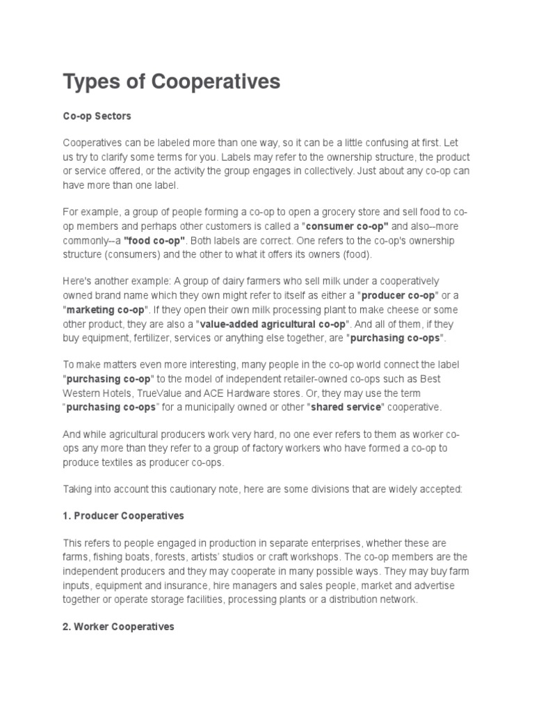 Types of Cooperatives | Cooperative | Foods