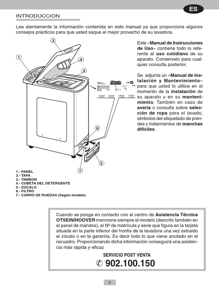 Manual Instrucciones Lavadora Oficina PDF | PDF | Lavadora | Detergente
