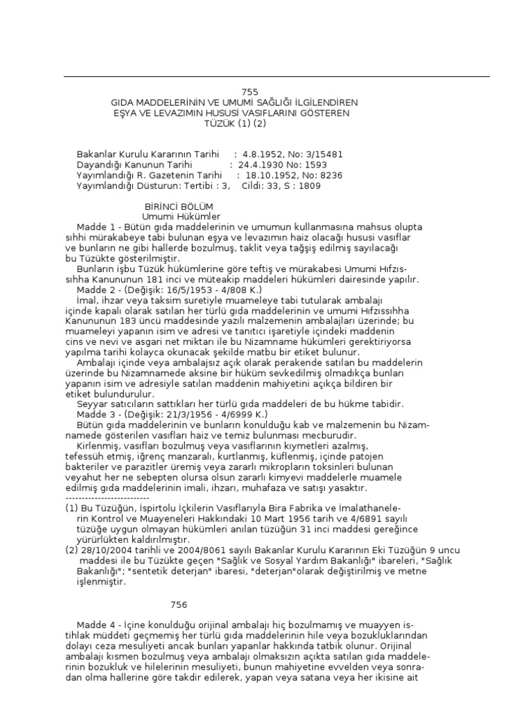 Gıda Maddeleri Tüzüğü | PDF