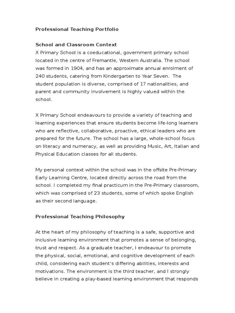 Professional Teaching Portfolio | PDF | Educational Assessment ...