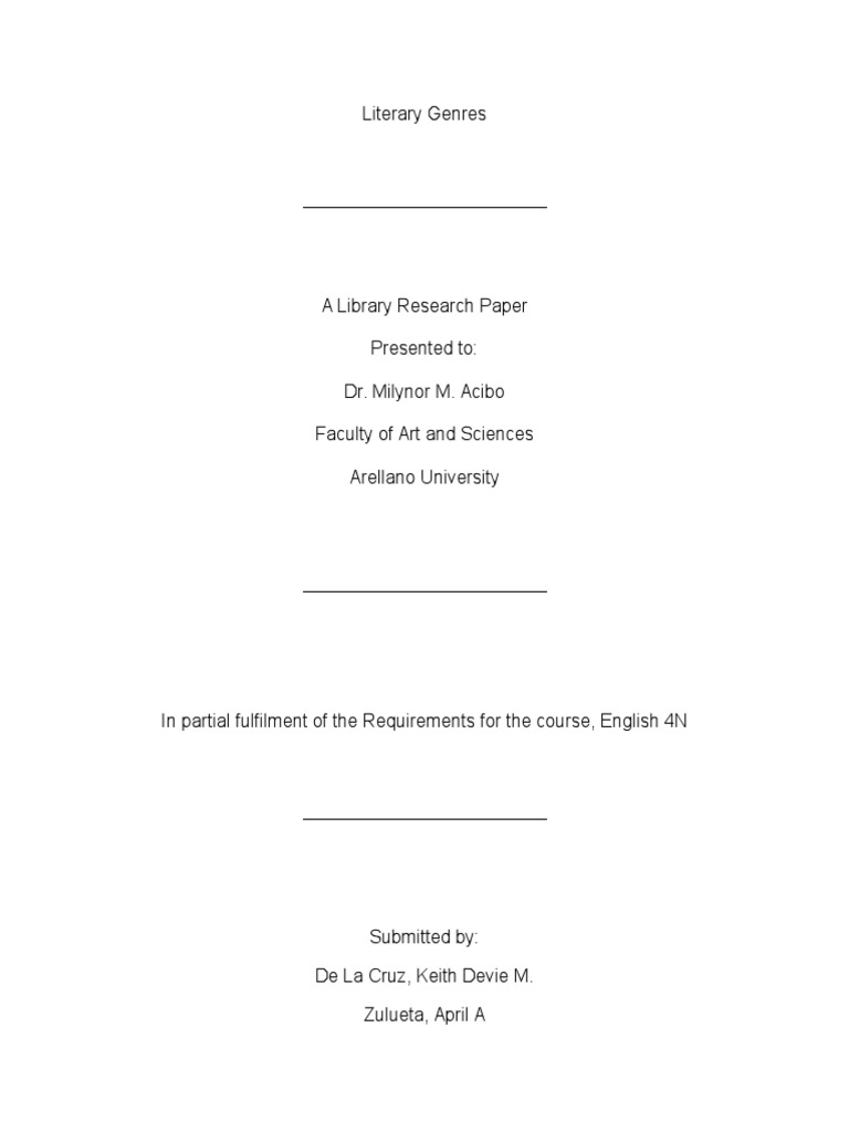Literary Genres (A Library Research Paper) | PDF | Genre | Novels