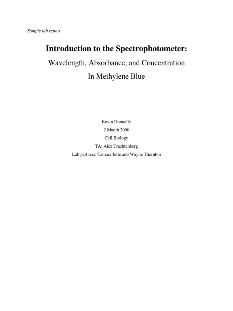 Appendix 3 Sample Lab Report | PDF | Spectrophotometry | Absorption ...