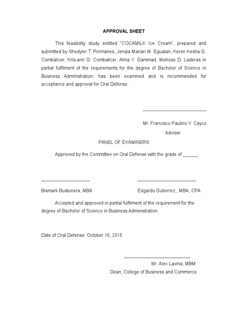 A Format Example of An Approval Sheet of A Feasibility Study | PDF ...