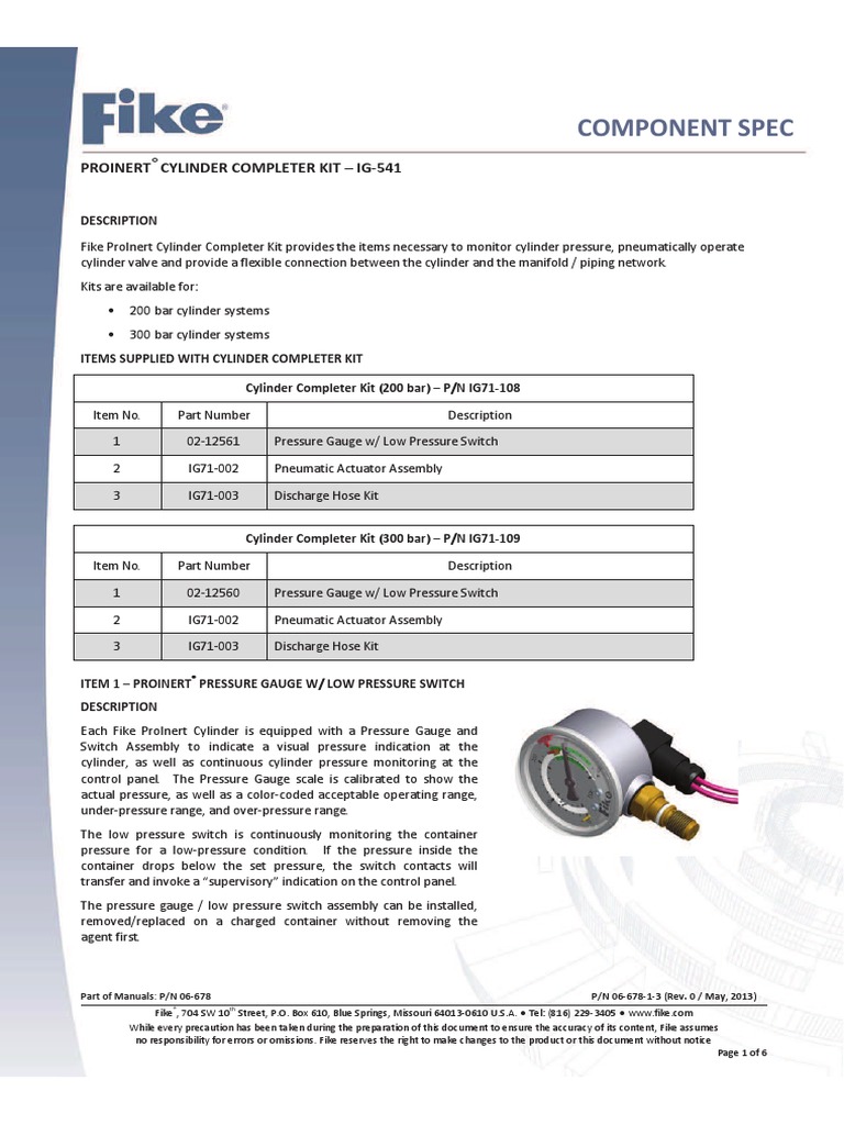 Proinert® Cylinder Completer Kit - Ig-541 | PDF | Leak | Switch