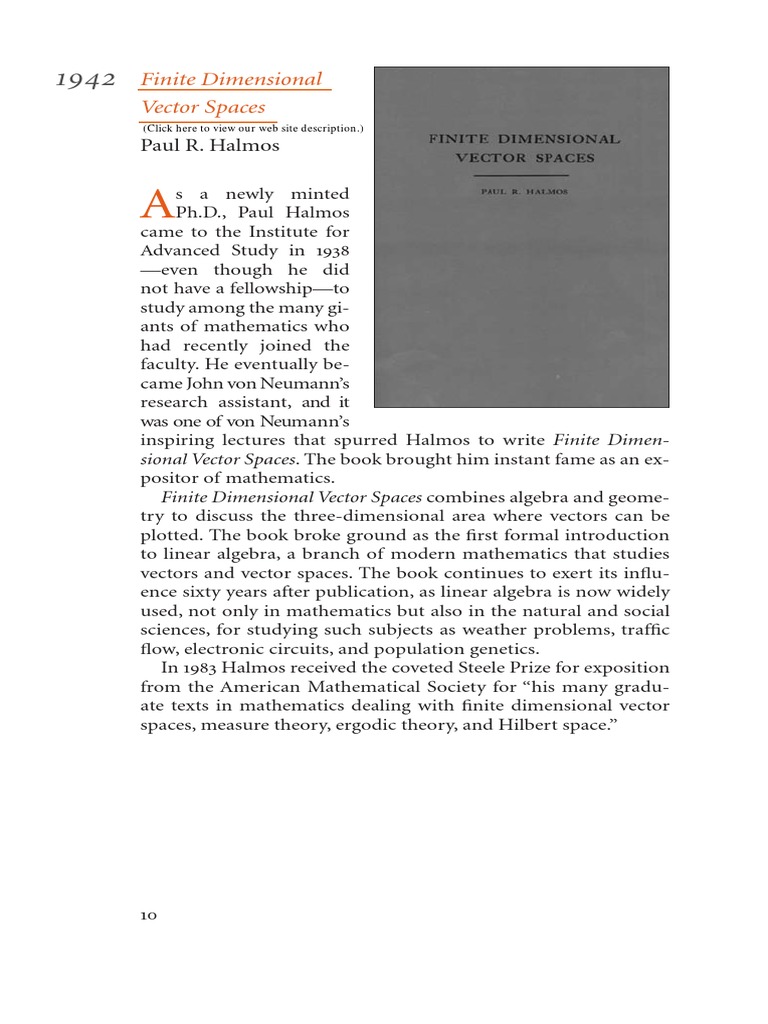 Finite Dimensional Vector Spaces: Paul R. Halmos | PDF | Social Science