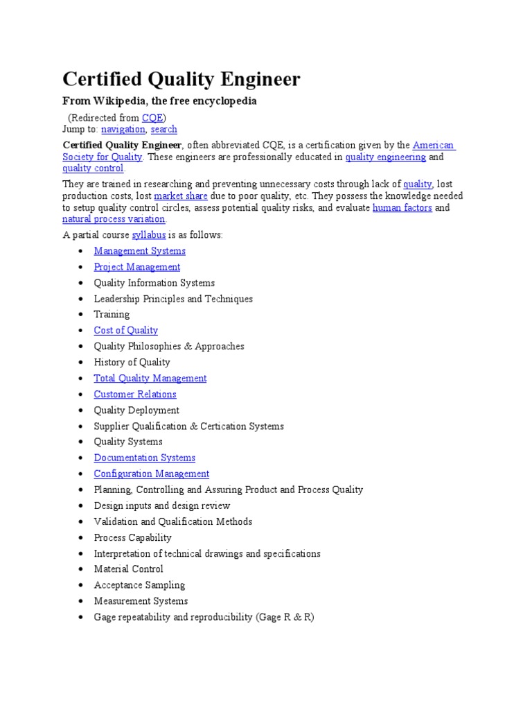 CQE | PDF | Reliability Engineering | Quality Management