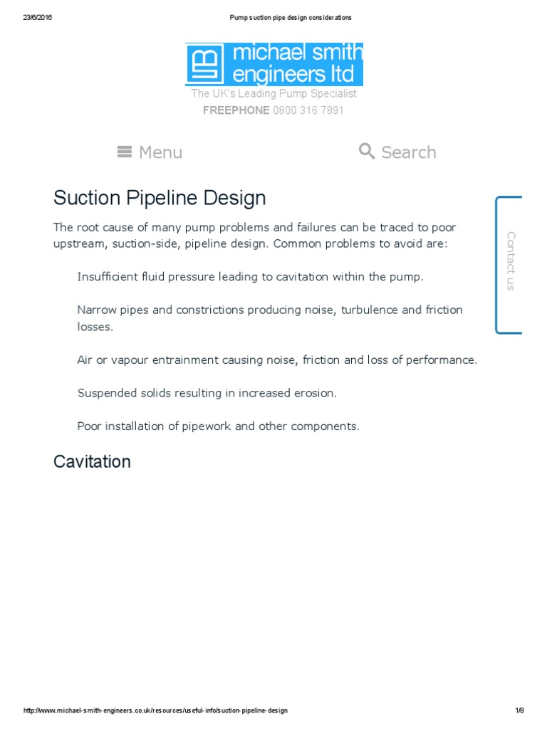 Pump Suction Pipe Design Considerations PDF | PDF | Pump | Civil Engineering