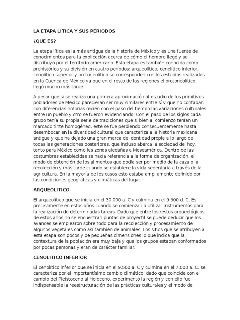 La Etapa Litica y Sus Periodos | PDF | Oasisamerica | Mesoamérica
