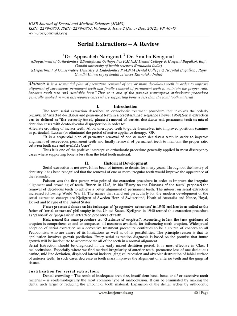 A Review of Serial Extractions: An Interceptive Orthodontic Procedure ...