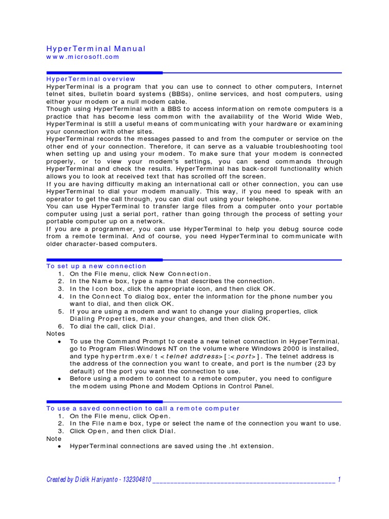 Hyperterminal Manual: Dialing Properties, Make Your Changes, and Then ...
