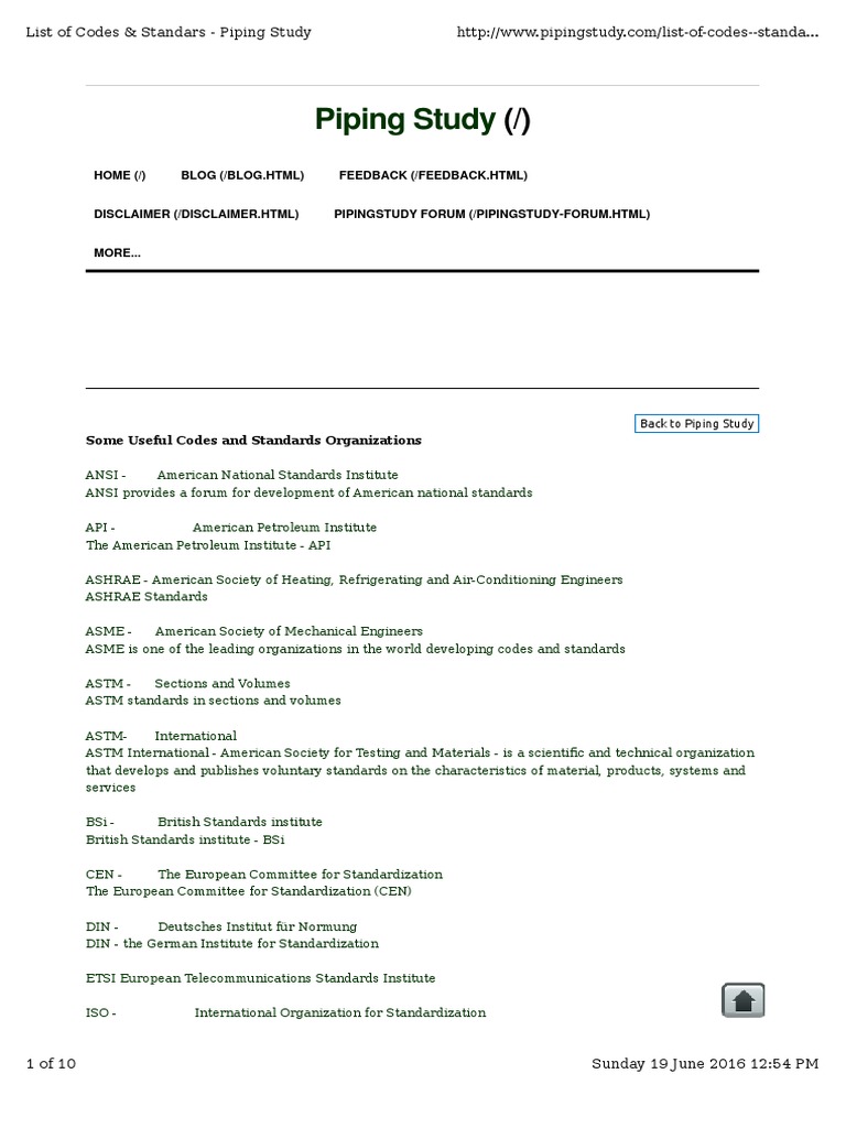 List of Codes & Standars - Piping Study | PDF | Pipe (Fluid Conveyance ...