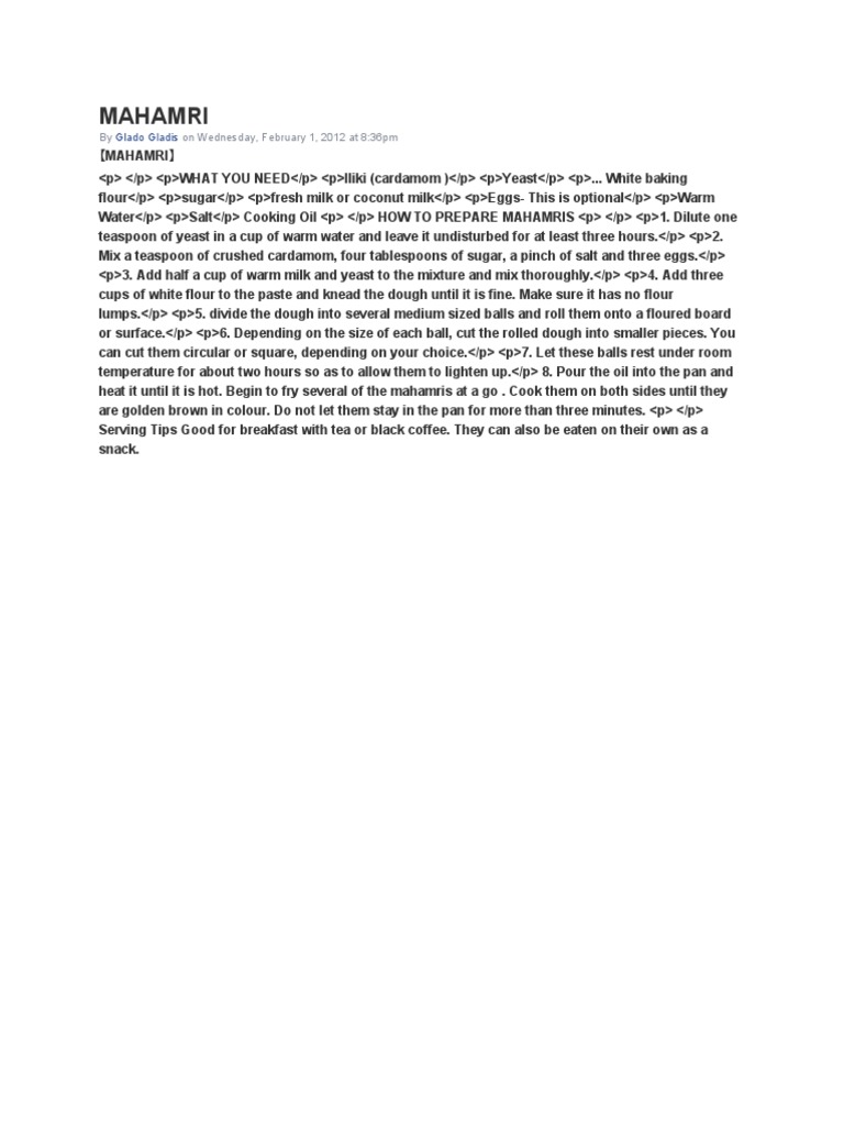 Mahamri Recipe and Serving Tips | PDF | Cooking, Food & Wine | Self ...