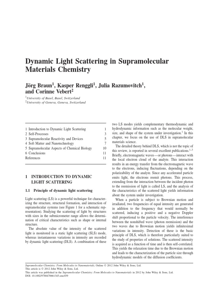 Dynamic Light Scattering in Supramolecular Materials Chemistry | PDF ...