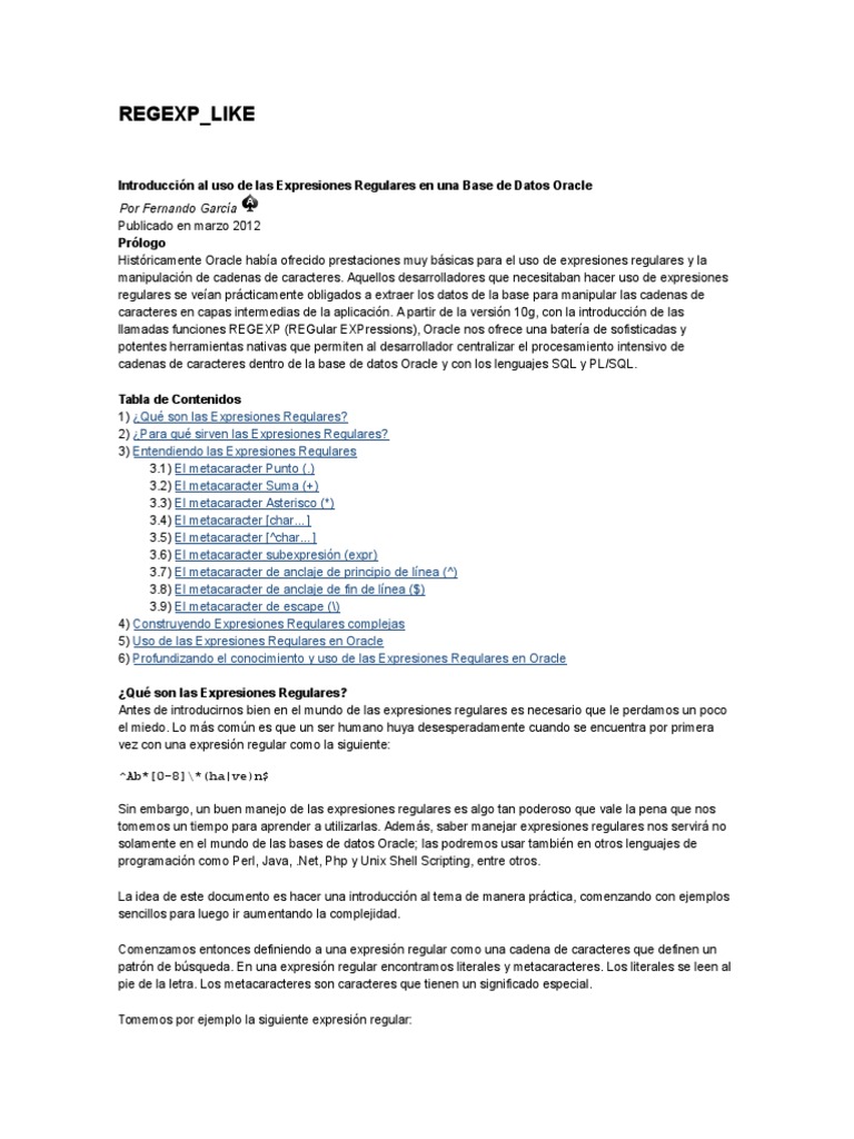 Regexp - Like en Oracle | PDF | Expresión regular | Semiótica