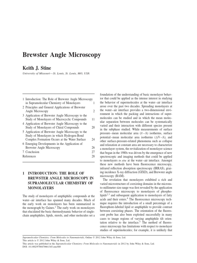 Brewster Angle Microscopy: Keith J. Stine | PDF | Liquid Crystal ...