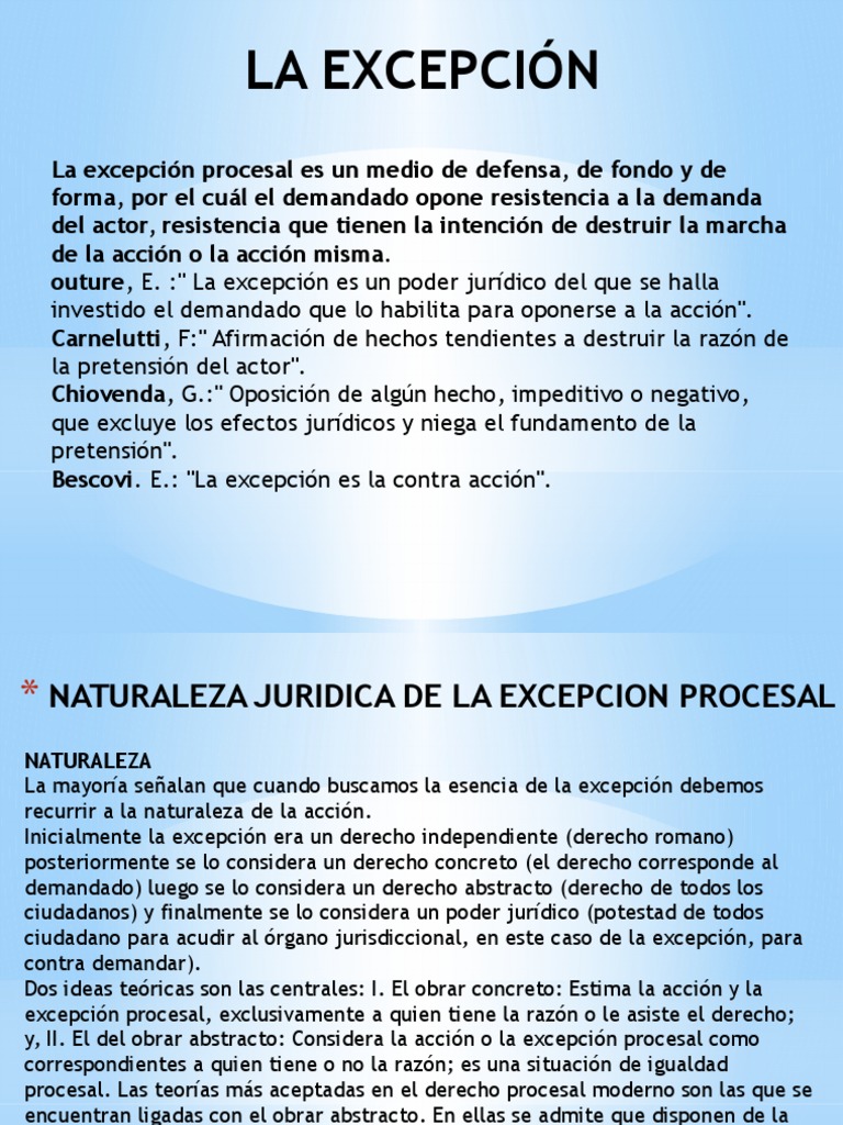Expo Procesal Excepcion | PDF | Ley procesal | Demanda judicial