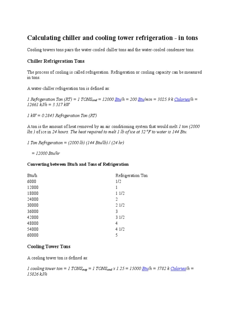 Chiller and Cooling Tower Tonnage Guide | PDF