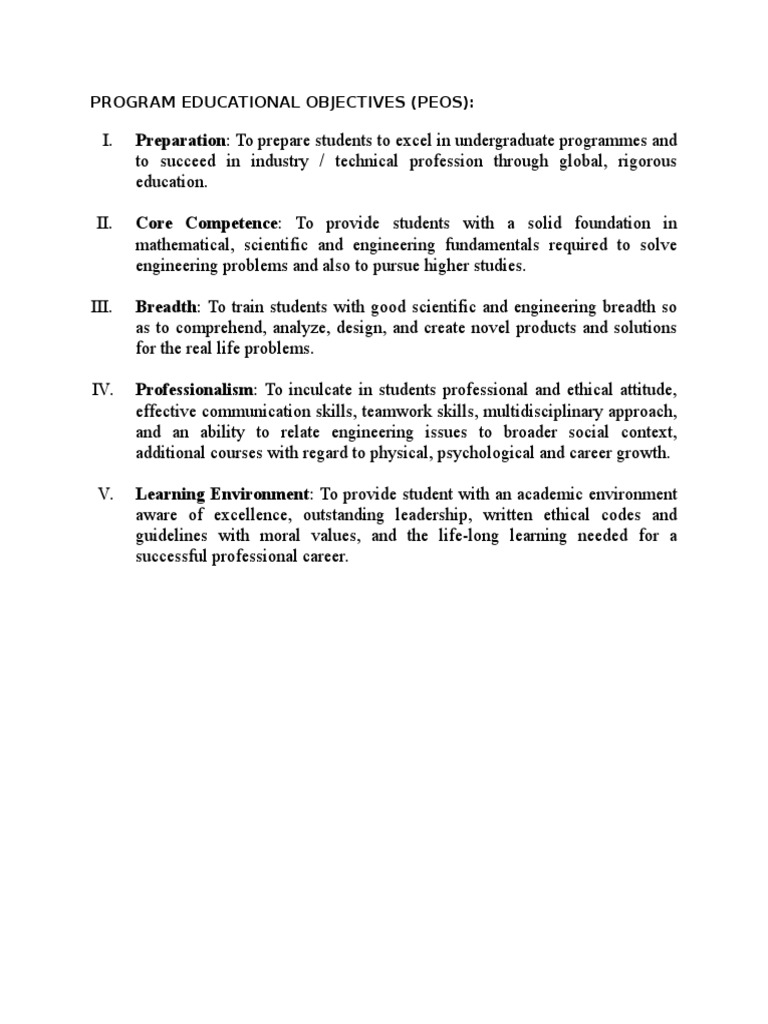 Program Educational Objectives (Peos) | PDF | Engineering ...