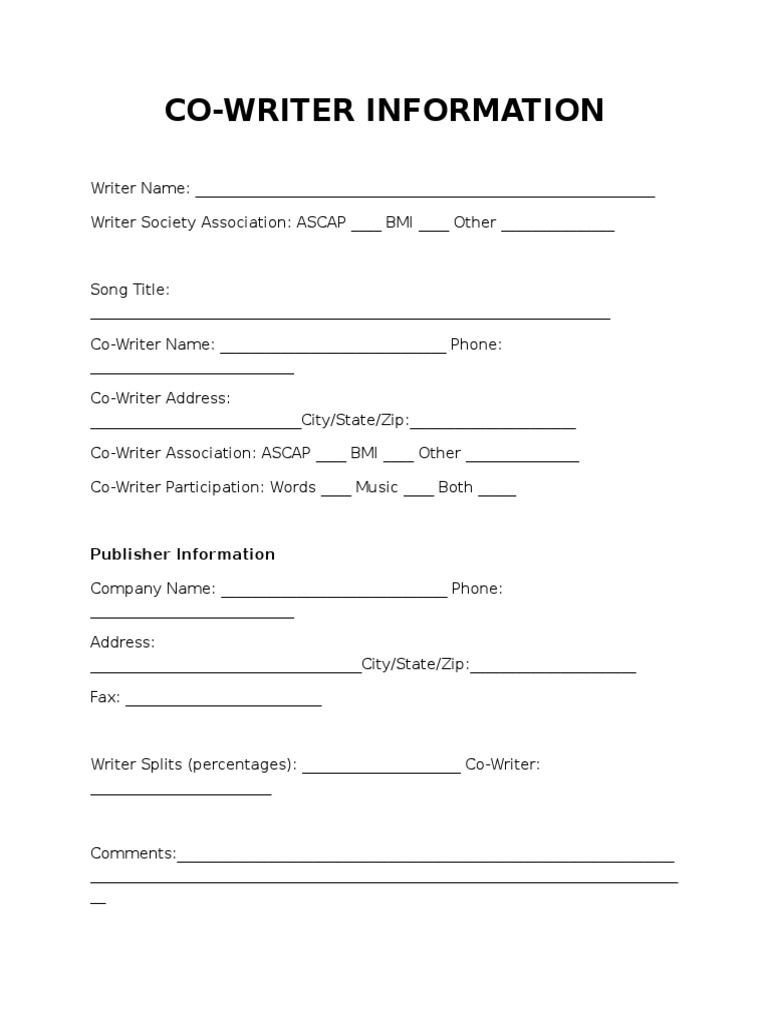 Music Split Sheet Template | PDF | Sports & Recreation
