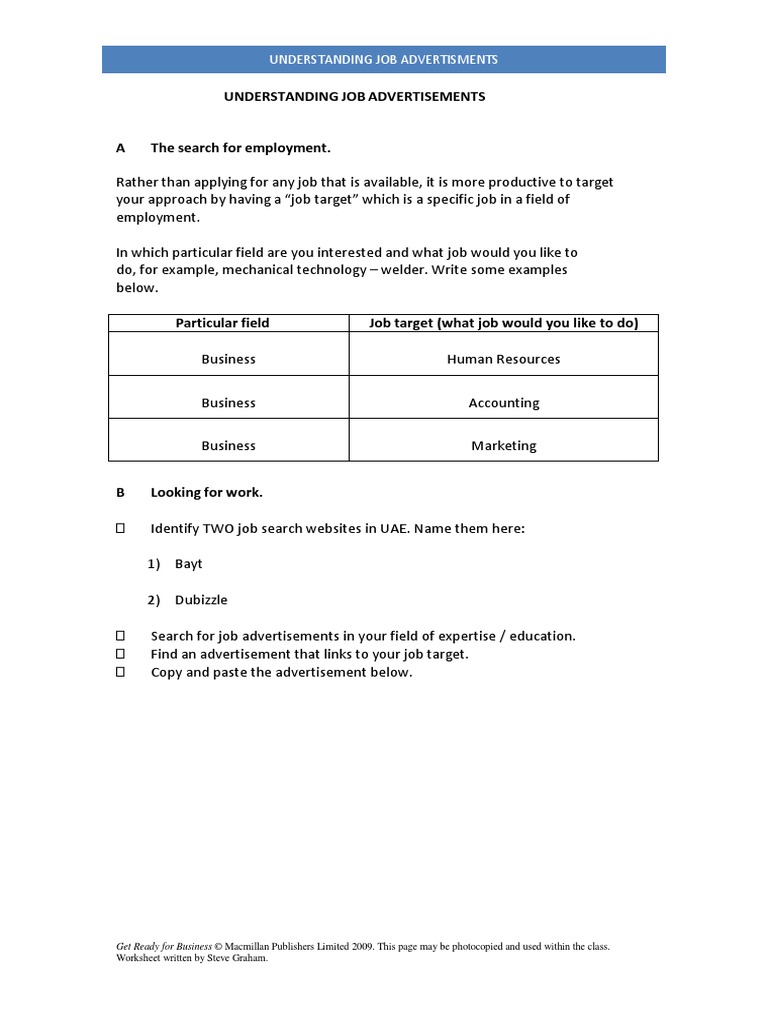 10 - Activity - Understanding Job Advertisement | PDF | Employment ...