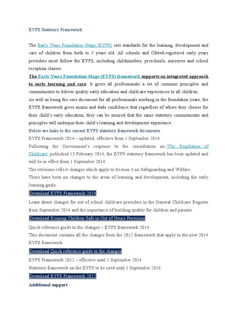 EYFS Statutory Framework | Early Years Foundation Stage | Child Care